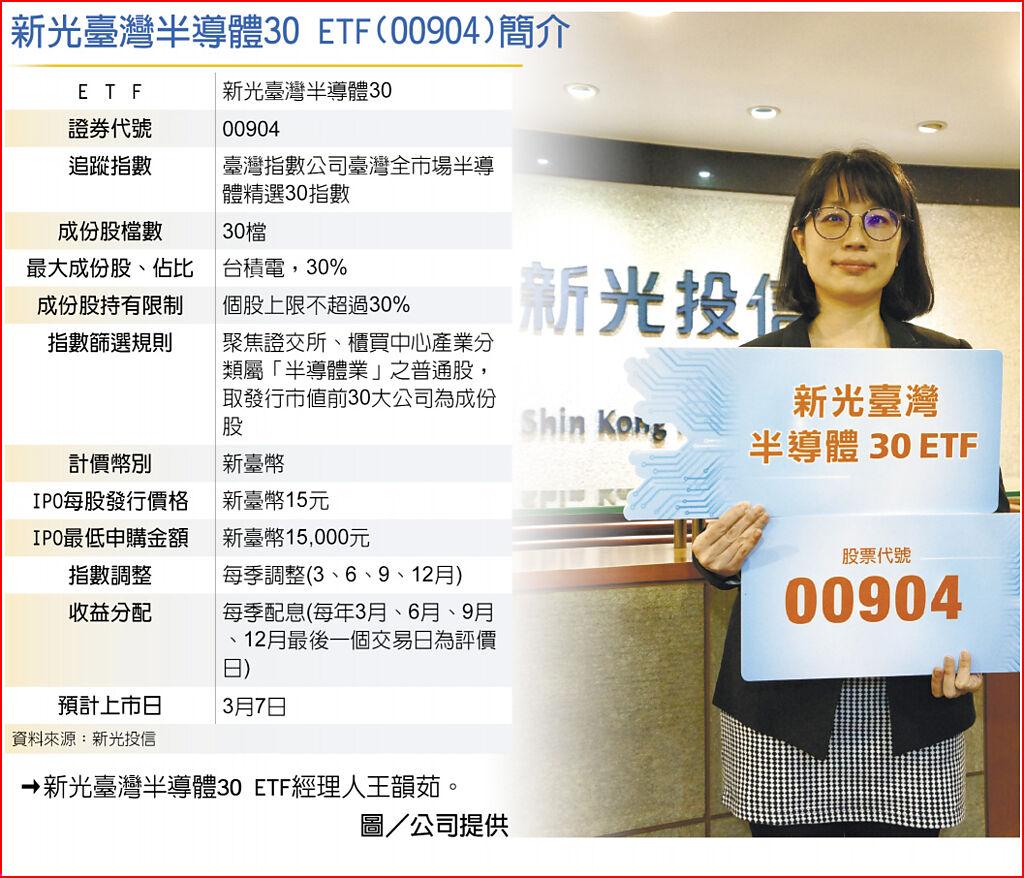 臺灣半導體就是00904 新光臺灣半導體30 ETF今開賣 - 基金 - 旺得富理財網